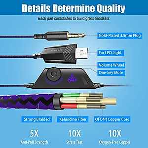 BENGOO Stereo Gaming Headset for PS4, PC, Xbox One Controller, Noise Cancelling Over Ear Headphones Mic, LED Light, Bass Surround, Soft Memory Earmuffs for Laptop Mac Nintendo Switch Games - Purple