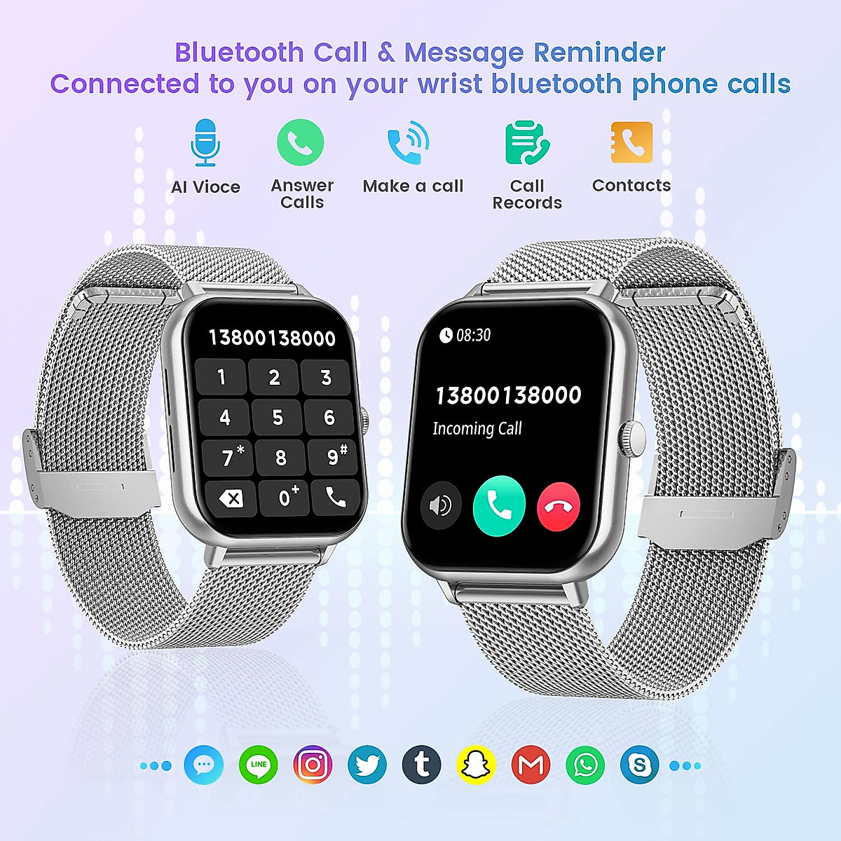 Smart Watch for Men Women Fitness: 1.83 Inch Bluetooth Call Smartwatch with Blood Oxygen Blood Pressure Monitor Compatible with Android Ios 100+ Sports Mode Heart Rate Monitor Step Counter IP67 Watch