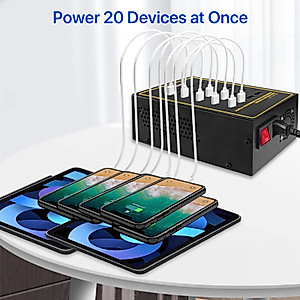 USB Charging Station,Cinlinso 20 Port 200W/40A Multiple USB Charger Station with Intelligent Protection for Smartphone Tablet School Shopping Hotel Malls
