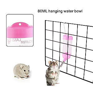 Guardians Hamster Water Bottle,Little Pet Automatic Drinking Bottle with Food Container Base Hut Hanging Water Feeding Bottles Auto Dispenser for Small Animals(80ml,Pink)