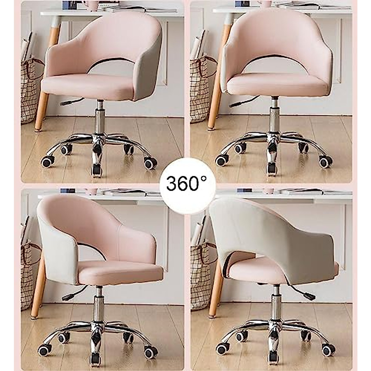 VIDECOR Adjustable Office Chair Faux Leather Swivel Computer Chairs with Wheels and Lift Home Office Chair Study Room Furniture Base Padded Swivel Chair,F