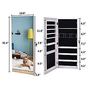 Genrics The Whole Surface PVC Film Wall Hanging Door with Lock Jewelry Cabinet Fitting Mirror Cabinet White
