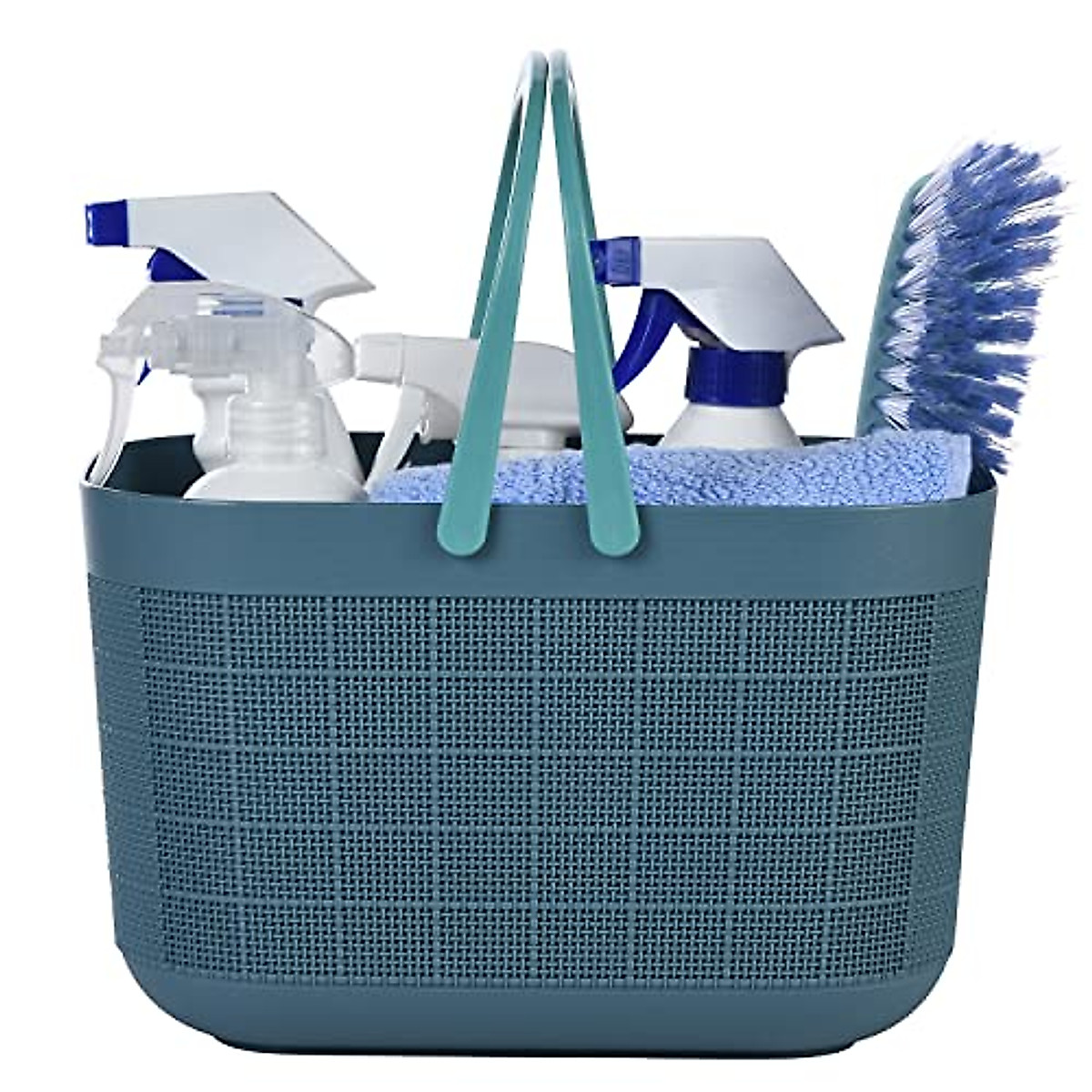 Haundry Plastic Shower Caddy Basket, Hanging Bathroom Dorm Organizer with Handle, Portable Storage Caddy Tote Bin for Tool, Garden, Kitchen, Cleaning Supplies, Dark Blue