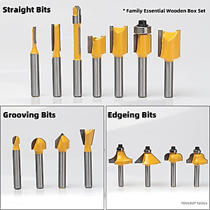 TOOLDO Router Bits 15 Pcs Set with Wooden Box, 1/4 Inch Shank with High-End Carbide Router Bits Kit, for Woodwork Project