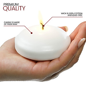 24 Count 3" Inch Floating Candles Bulk Set with 10 Hour Burn Time, Unscented White Floating Candles for Centerpieces in Cylinder Vases at a Wedding, Party, Pool, or Holiday, Large Floating Candles