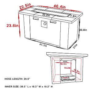 MUPATER Outdoor Propane Gas Fire Pit Table for Outside Patio with Lid, Cover and Lava Rocks, Outdoor Firepit Table Rectangle with 50000 BTU Stainless Steel Burner and Hose, 46.4''L x 22.5''W x 23.6''H