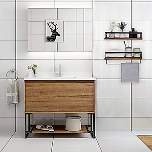 Micup Floating Shelves Wall Mounted Set of 2 Rustic Wood Storage Shelf for Bathroom, Bedroom, Kitchen, Living Room (with Removable Hooks, Dark Brown)