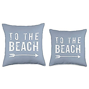 Vine Mercantile To The Beach-Cute Summer Quote-Vintage Chambray Blue Throw Pillow, 16x16, Multicolor