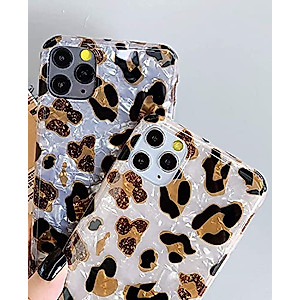 J.west Case Compatiable with iPhone 13 Pro 6.1 inch,Sparkly Animal Leopard Print Pattern Vintage Cheetah Design Glitter Translucent Clear Soft TPU Slim Fit Protective Phone Case for Women Girls White