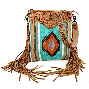 American Darling Aztec And Fringe Crossbody In Teal ADBG298E