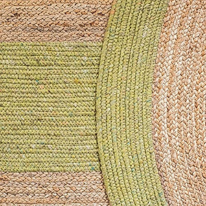 SAFAVIEH Braided Collection 4' x 6' Oval Green / Natural BRD910Y Handmade Country Cottage Reversible Jute Area Rug