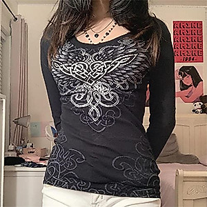 Chvity Y2K Shirts Teen Girls Grunge Aesthetic Clothes Long Sleeve Ribbed T Shirt Tops for Women(Black,Small)