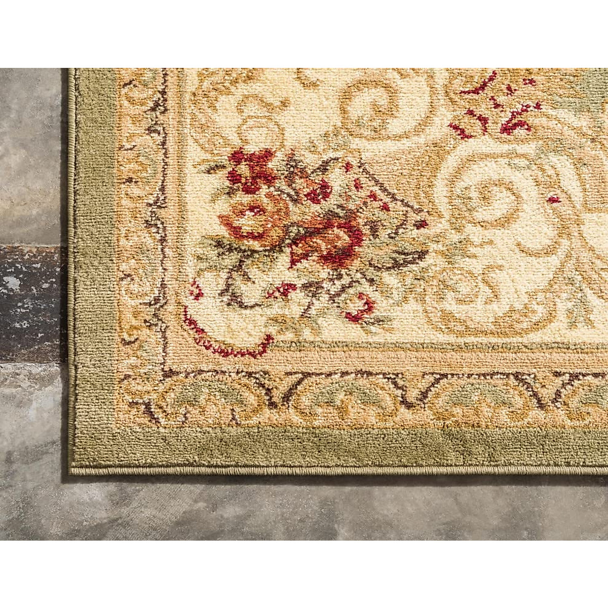 Unique Loom Versailles Collection Traditional Classic Floral Motif Area Rug (10' 0 x 13' 0 Rectangular, Green/ Ivory)