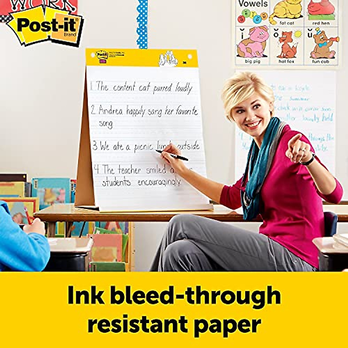Post-it 563PRL Self Stick Tabletop Easel Ruled Pad, Command Strips, 20 x 23, White, 20 Shts/Pad