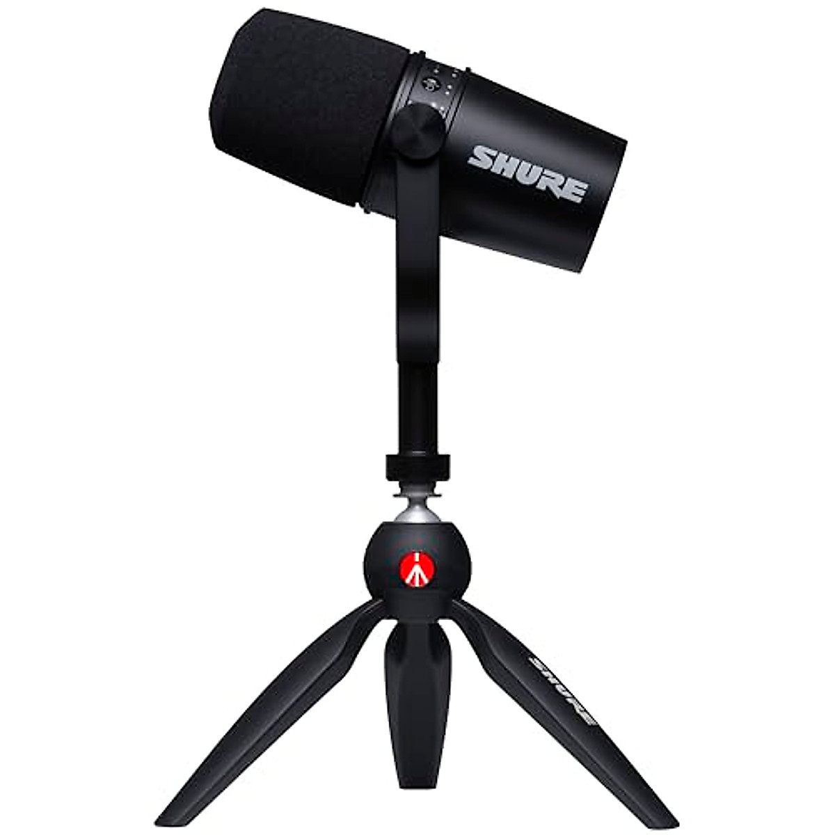 Shure MV7 USB Microphone with Tripod, for Podcasting, Recording, Streaming & Gaming, Built-in Headphone Output, All Metal USB/XLR Dynamic Mic, Voice-Isolating Technology, TeamSpeak Certified - Black