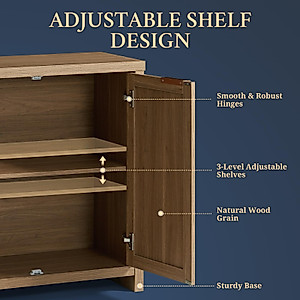 OAKHAM HOME Hampstead Storage Sideboard Cabinet with Rattan Doors and Adjustable Shelves, Buffet Kitchen Cabinet Cupboard Console for Living Room, Set of 2