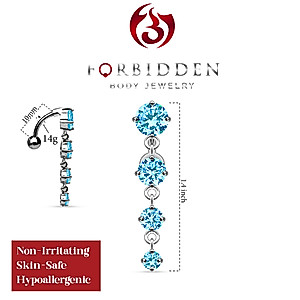 Forbidden Body Jewelry Sexy Reverse Mount Dangle Belly Button Ring with Cascade of Aqua Blue Crystal Gems