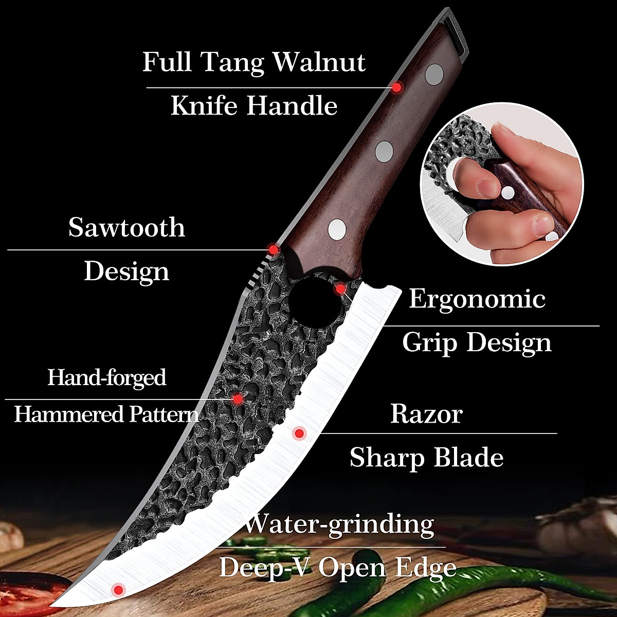 WUELY Boning Knife for Meat Cutting,Viking knife,Handmade Japanese Chef Knife,Forged Meat Cleaver knife,Camping Knife with Sheath,Multipurpose for Kitchen,Hunting