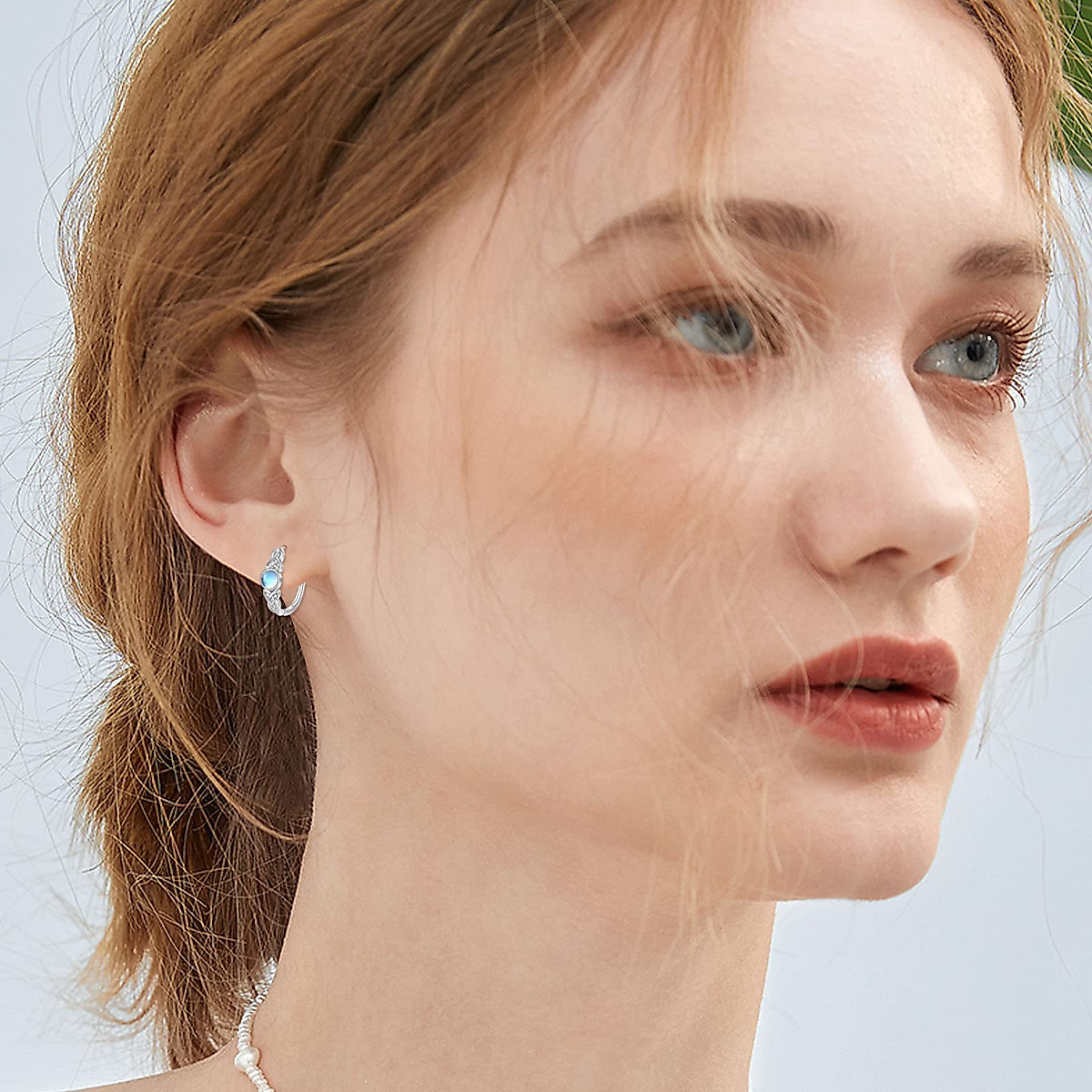 POPLYKE Sterling Silver Celtic Moonstone Hoops Earrings Huggie Earrings Jewelry Gift for Women