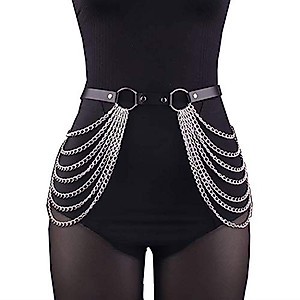 JOJO& LIN Punk Black Waist Chain Belt Leather Layered Belly Body Chains Rave Body Jewelry Accessories for Women and Girls Black
