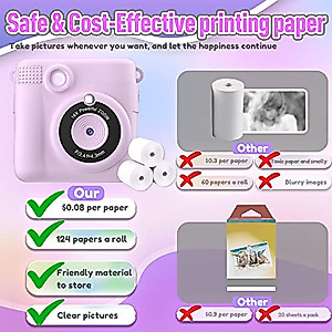 ESOXOFFORE Instant Print Camera for Kids, Christmas Birthday Gifts for Girls Boys Age 3-12, HD Digital Video Cameras for Toddler, Portable Toy for 4 5 6 7 8 9 10 Year Old Girl with 32GB SD Card-Purple