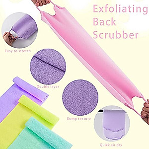 4 Pcs Exfoliating Back Scrubber with Handles,Nylon Back Exfoliator Extended Length Back Washers Stretchable Exfoliating Washcloth Pull Strap Shower Scrubber for Body Cleans Skin Massages for Women Men