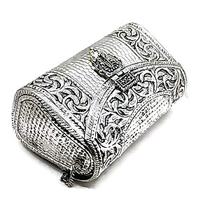 Trend Overseas women gift bridal bag Brass Metal Clutch Sling Bag Indian Ethnic Antique clutch (Silver)