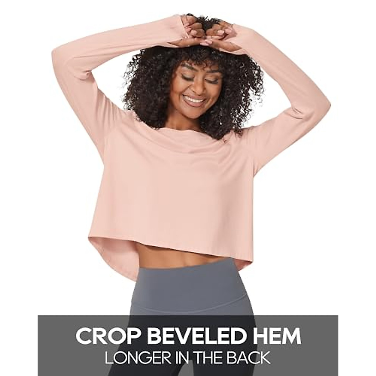 G4Free Workout Shirts Women Loose Fit Long Sleeve Work Out Tops Gym Basic Boxy Running Crop Shirts Thumb Holes Tee(Pink, M)