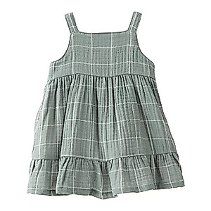 little planet by carter's Baby Girl's Organic Cotton Dress, Spring Moss Plaid, 9 Months