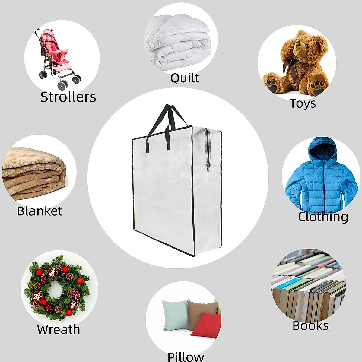 Clear Storage Bags with Zipper and Handles, Blanket Bags For Closet Storage, Moving and Packing Supplies for College, Underbed Storage Organizer for Clothes Pillow Bedding Christmas Wreath