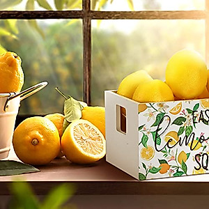 Marsui Lemon Decor Mini Wooden Crate Set Summer Tiered Tray with 8 Faux Lemons Farmhouse Lemonade Kitchen Decorations for Home Shelf Decor (Lemon Style)