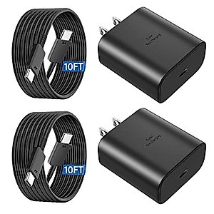 45W Samsung USB-C Super Fast Charger Type C Wall Charger Block with 10FT Android Phone Charger Cable for Samsung Galaxy S23 Ultra/S23/S23+/S22/S22 Ultra/S22+/Note 20/S20/S21, Galaxy Tab S7+/S8+, 2Pack