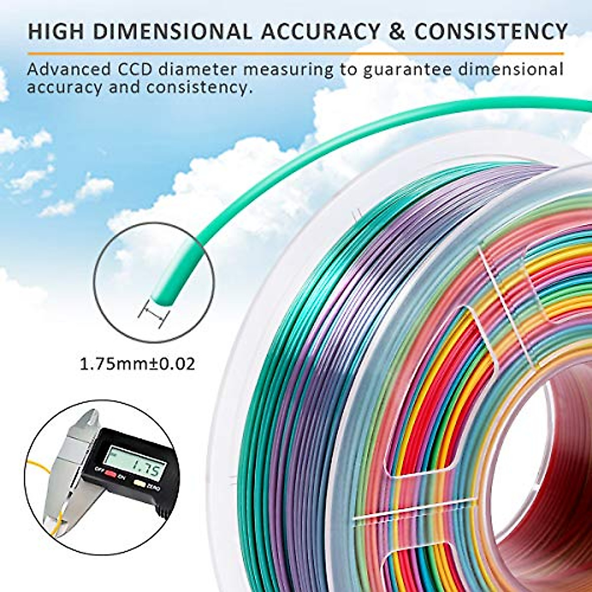 SUNLU Rainbow Silk PLA+ 3D Printer Filament PLA Rainbow 3D Printer Filament, 3D Printing PLA+ Filament 1.75mm, 1kg(2.2LBS) Spool, Rainbow