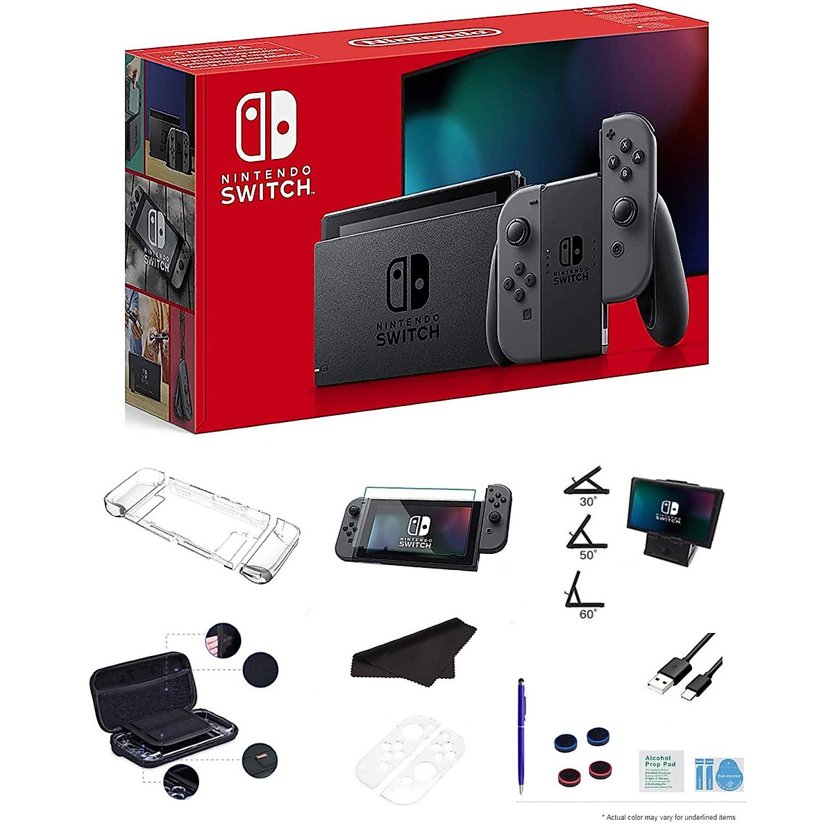 GALLIUMPI Newest Nintendo Switch 32GB Console with Gray Joy-Con, 6.2" Multi-Touch 1280x720 Display, WiFi, Bluetooth, HDMI Deluxe 13-in-1 Bundle