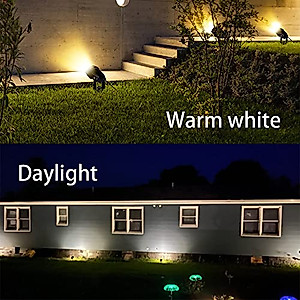 Outdoor Uplights, 12V LED Garden Spot Lights, IP66 Waterproof Landscape Lighting Outside Spotlights Warm White Cool White Timer Auto ON/Off Spiked Stand Yard Lawn House Tree Pathway Lamp, 6 in Set