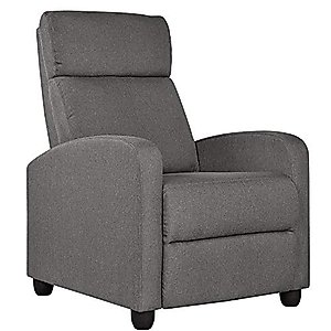 Yaheetech Fabric Recliner Chair Sofa Ergonomic Adjustable Single Sofa with Thicker Seat Cushion Modern Home Theater Seating for Living Room Matte Grey