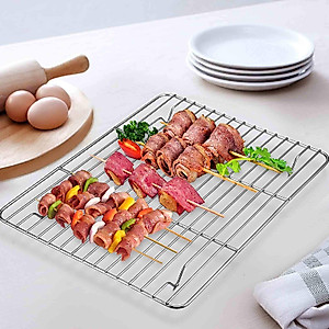 TeamFar Toaster Oven Tray and Rack Set, 9.3’’ x 7’’ x 1’’, Stainless Steel Toaster Oven Pan Broiler Pan, Non Toxic & Healthy, Easy Clean & Dishwasher Safe