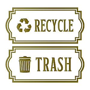Recycle and Trash Elegant Decal to Organize Trash cans or Garbage containers and Walls - Premium Cut Vinyl Style 2 (Small, Gold-R)