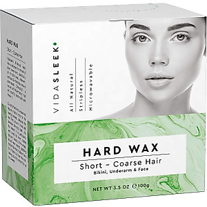 VidaSleek Hard Wax Kit: Wax Kit for Coarse Hair - At Home Waxing Kit With Hard Wax for Face, Underarms, Bikini - Microwavable, Stripless, All Natural, Plant-based Chlorophyll