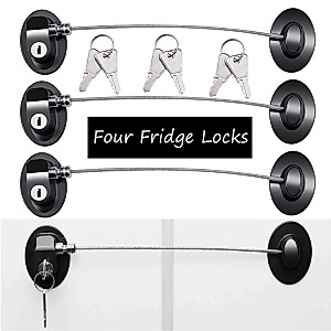 4 Pack Refrigerator Locks with 8 Keys,Child Safety Fridge Lock,Refrigerator Lock Combination,Mini Fridge Lock, File Drawer Lock, Toilet Seat Lock with Strong Adhesive by XccMe (Black)