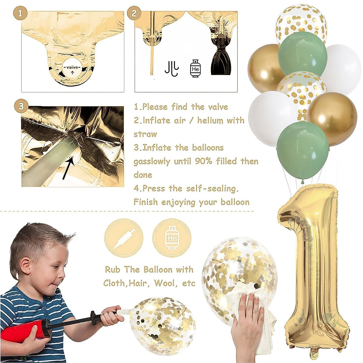 30th Birthday Decorations for Women Men, Happy 30th Birthday Banner with Birthday Cake Topper Number 30 Foil Balloon Sage Green White Gold Birthday Balloons for 30 Year Old Birthday Party Decoration