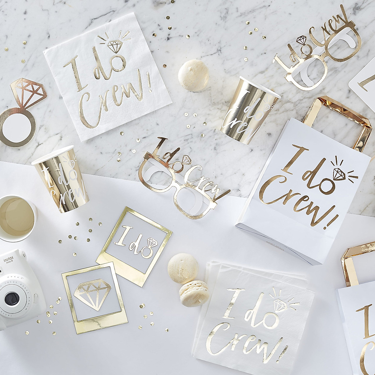 Ginger Ray White and Gold Foiled Paper Party I Do Crew Decorative Cups 8 Pack