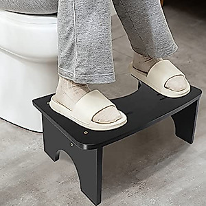 Bamboo Toilet Potty Stool for Adults, 7" Squatting Toilet Poop Stool, Bathroom Toilet Stool with Non-Slip Mat, Halloween Original Simple Design Toilet Step Stool Healthy Gifts for Kids Seniors. Black