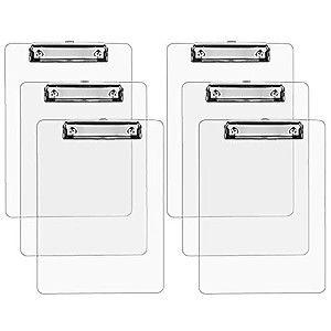 Plastic Clipboards (Set of 6) Transparent Clipboard (Clear) Strong 12.5 x 9 Inch | Holds 100 Sheets! Acrylic Clipboards with Low Profile Clip | Cute Clip Boards Board Clips