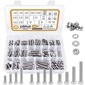 VIGRUE 480PCS M4 M5 M6 Bolts Nuts Assortment Kit, Heavy Duty 304 Stainless Steel, 13 Metric Common Sizes Included