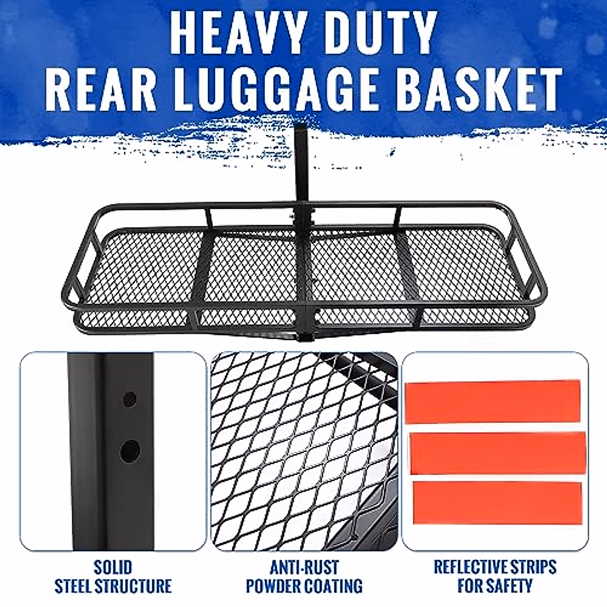 HECASA 60 X 21 X 6 Inch Folding Hitch Mount Cargo Carrier Rack Rear Luggage Basket w/ 2" Receiver for Car SUV Trailer Truck Van Steel