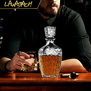 LAWADACH Liquor Decanters Whiskey Decanter Set of 3 Glass Alcohol Bottle for Tequila, Brandy and Vodka Unique Liquor Bar and Party Decorations (28oz*2, 31oz*1)