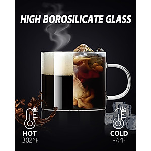 BOILMERIT Espresso Cups Set of 4, 5 oz Small Espresso Shot Glasses with Handle, Clear Espresso Coffee Mugs, Glass Demitasse Cups for Double Espresso or Tea, Coffee Machine, Espresso Accessories