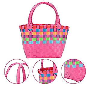 Cabilock Wicker Storage Basket Hand Woven Storage plastic shopping bag plastic baskets containers women beach bag Basket Beach Woven Baskets