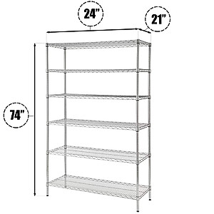Regal Altair 21" Deep x 24" Wide x 74" High 6 Tier Chrome Wire Shelving Kit | NSF Commercial Storage Rack Unit